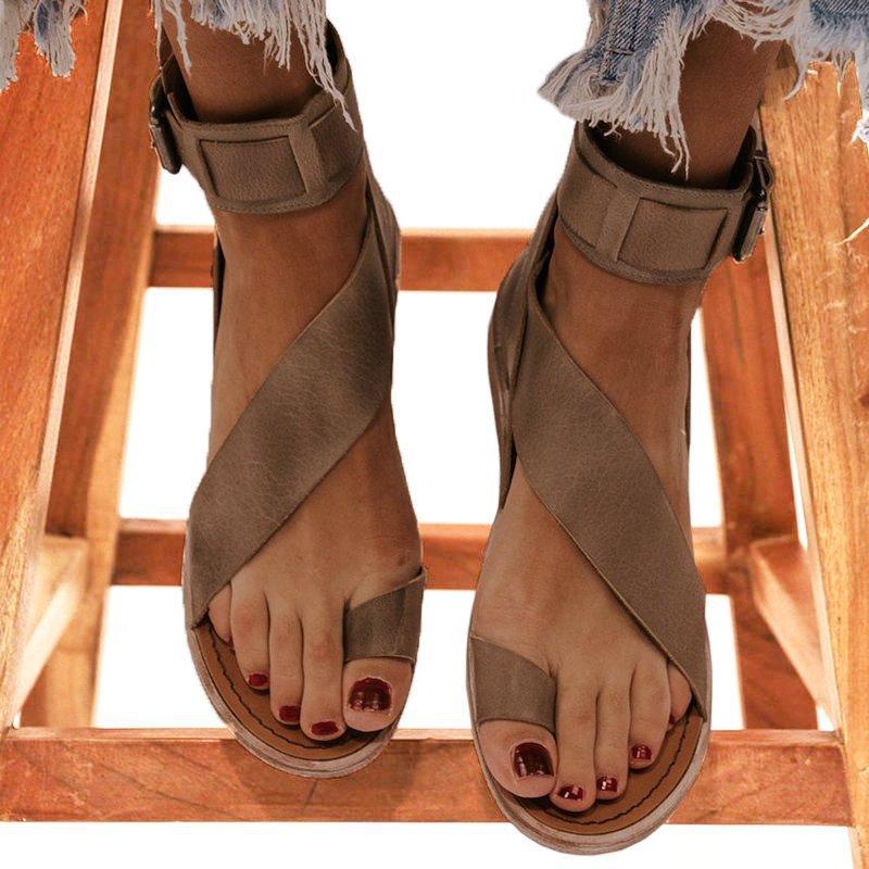 Women Fashion Flat Heel Ankle Buckle Strap Sandals - Getcomfyshoes